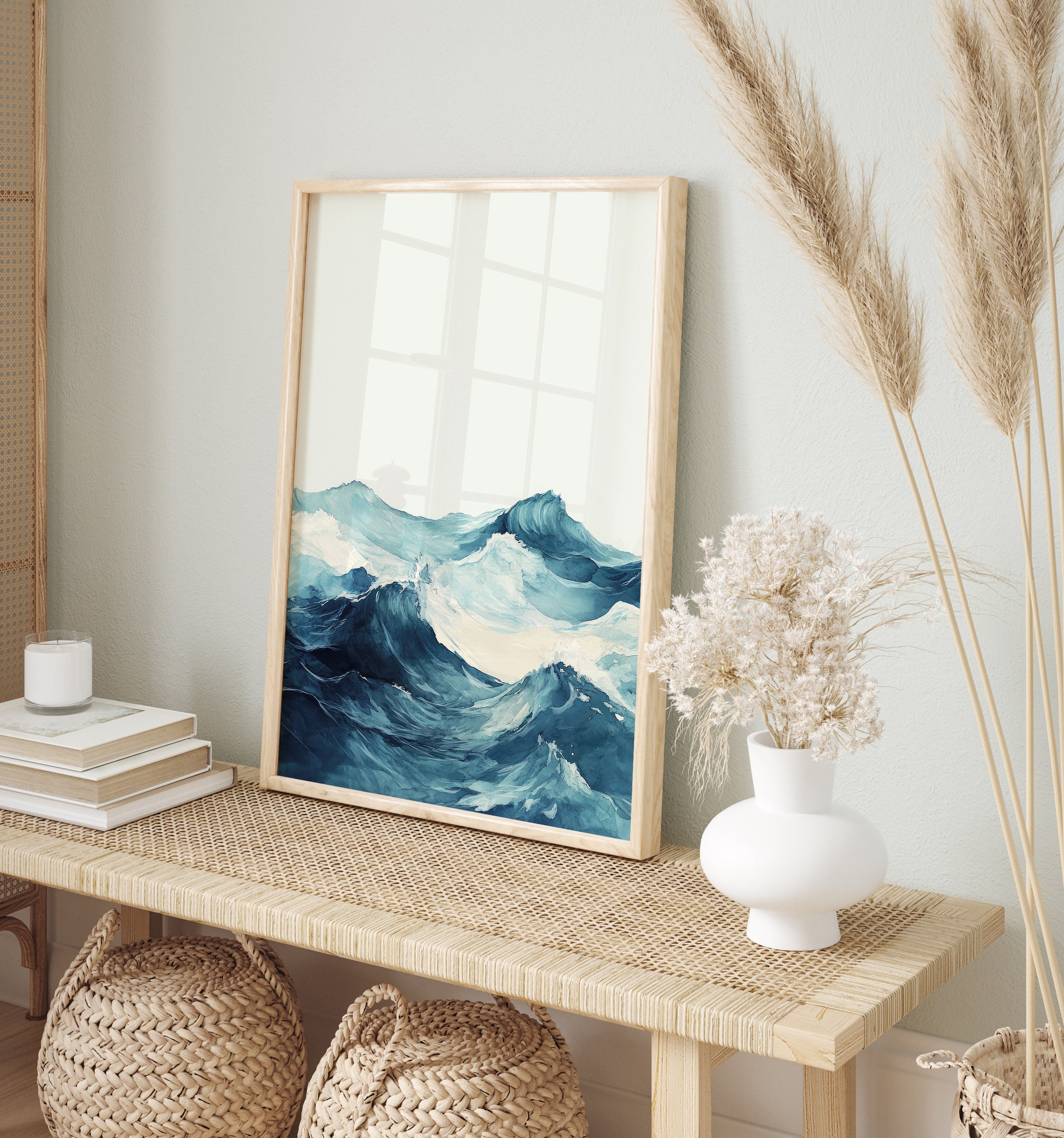Abstrakte Ozean Wellen Kunst | Beruhigendes Blaues Wandbild ...