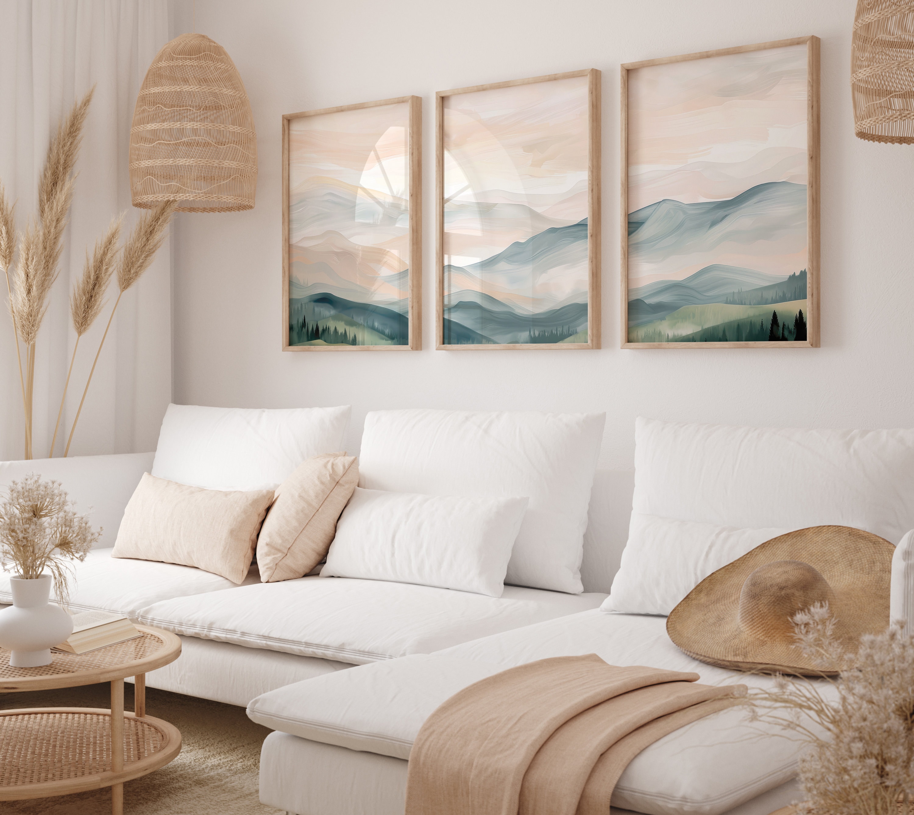 Boho Landschaft Poster Set: Moderne Berglandschaft in 3 Bildern ...