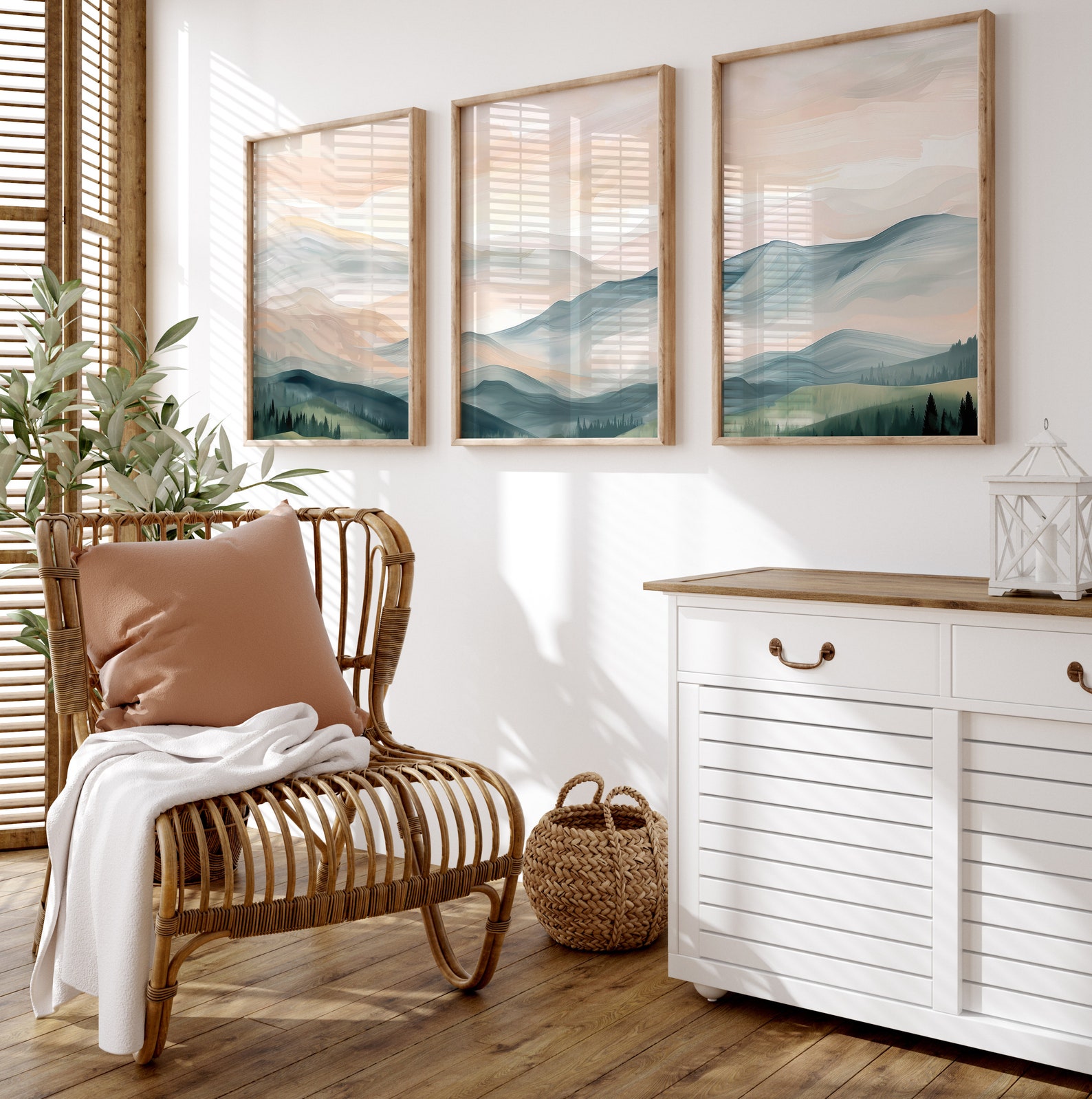 Boho Landschaft Poster Set: Moderne Berglandschaft in 3 Bildern ...