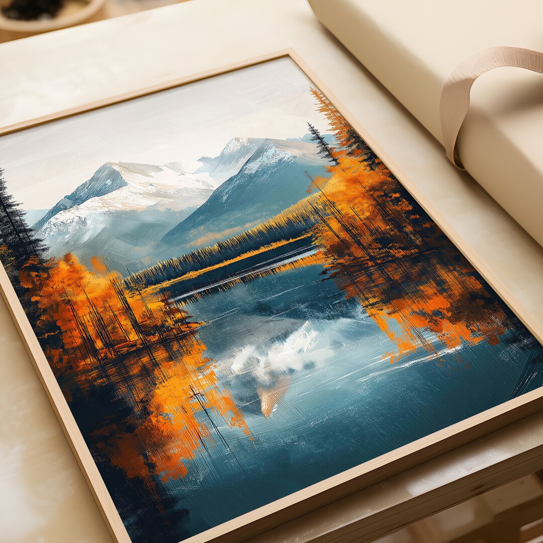 Nature Poster Living Room Modern Mountain Scene | Art Lake Forest ...