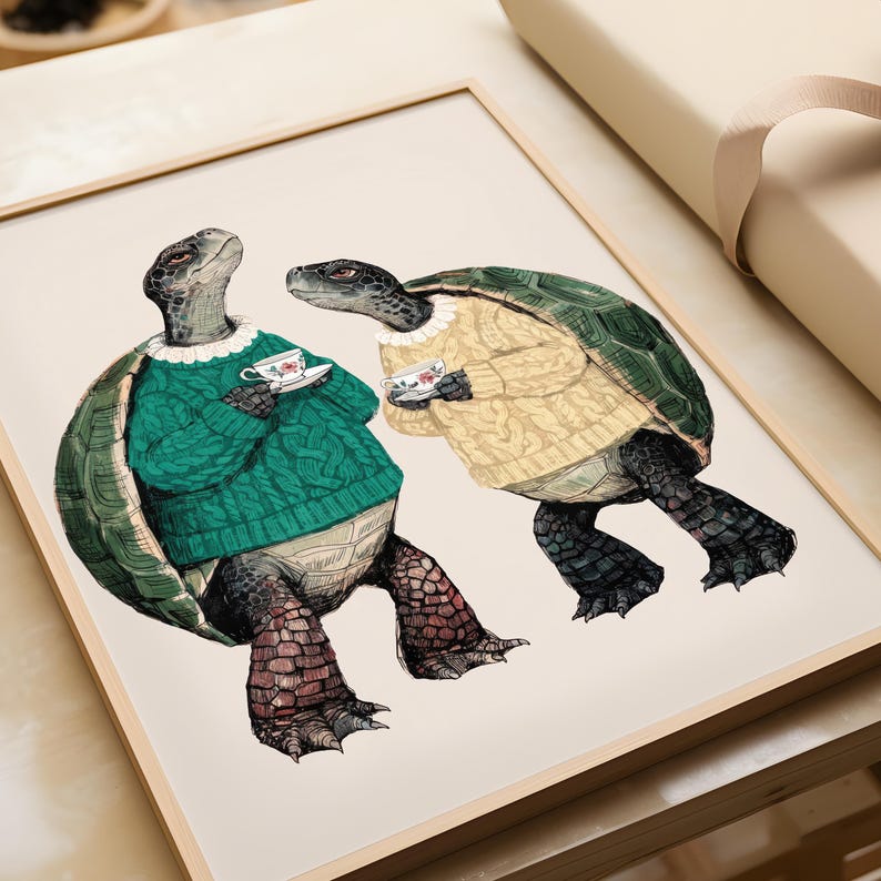 Humorous Office Art | Funny Animal Portrait Turtle Poster | Colorful ...