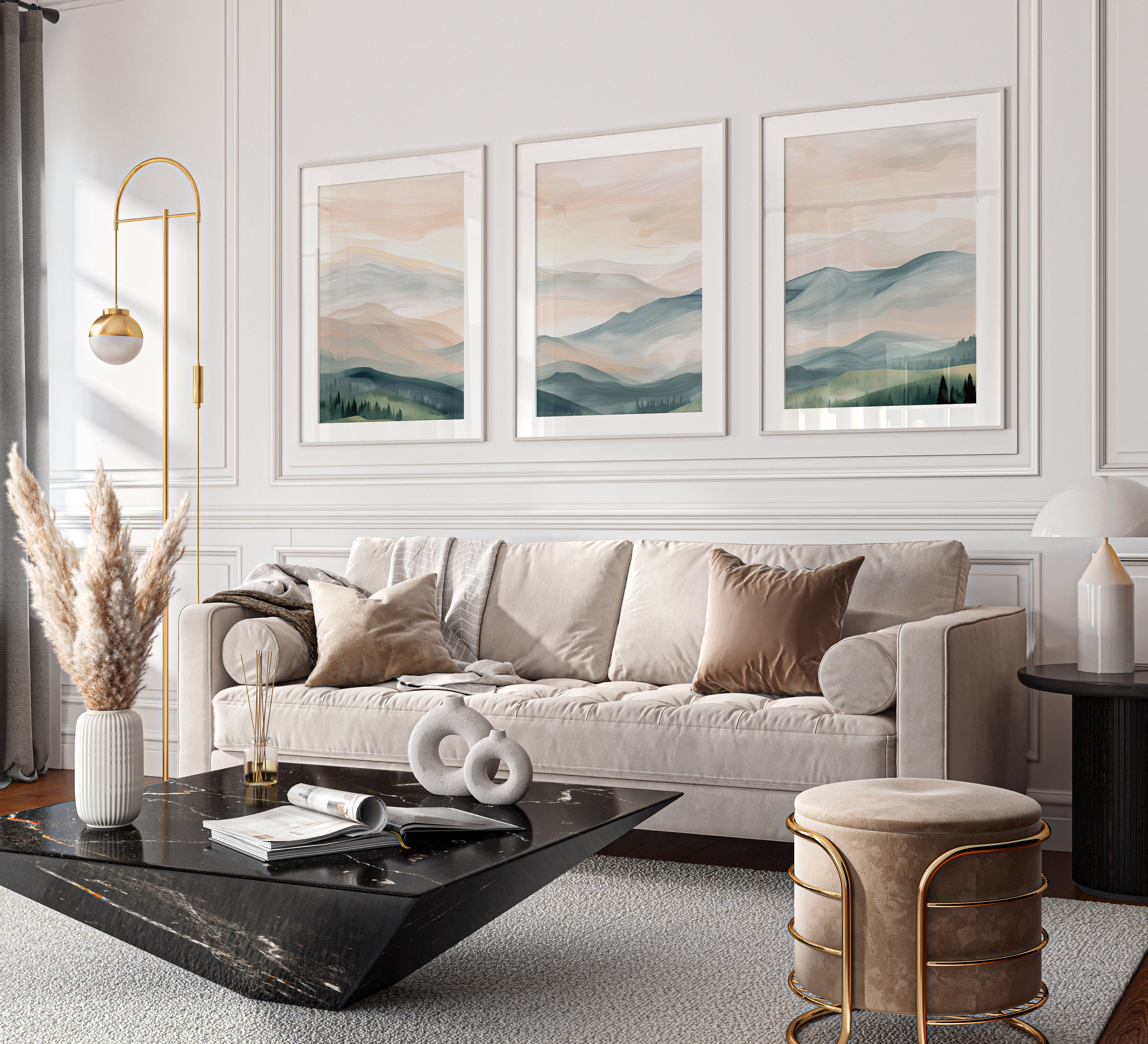 Boho Landschaft Poster Set: Moderne Berglandschaft in 3 Bildern ...