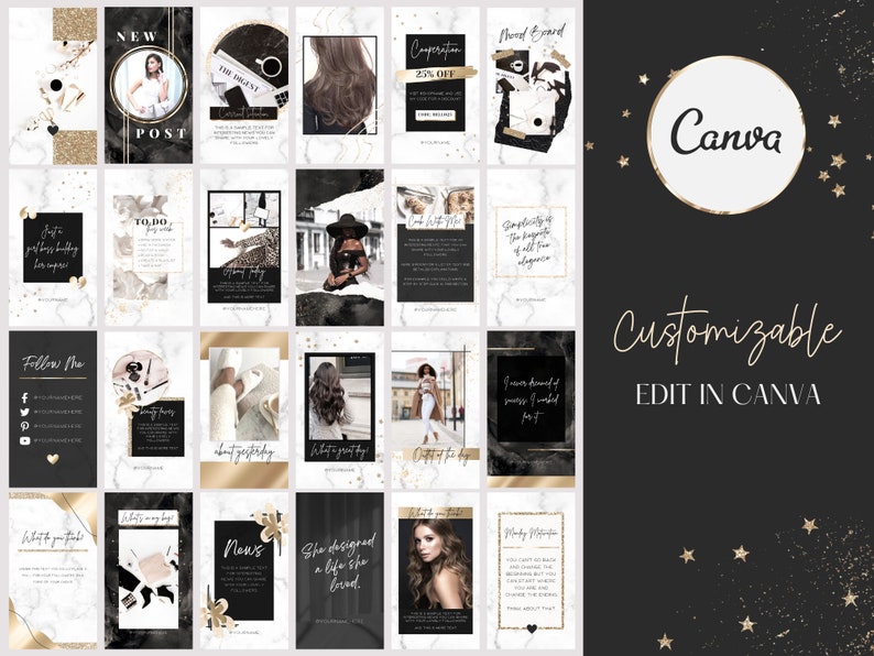 50 Instagram Story Templates Canva | Marble | Gold | Influencer ...