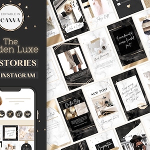 50 Instagram Story Templates Canva Marble Gold Influencer Branding ...