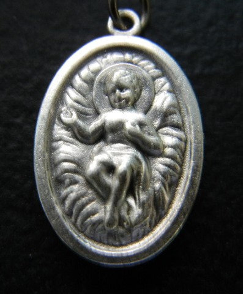 Sacred Heart of Jesus / Infant Jesus in Manger 1 Silver Tone Medal New ...