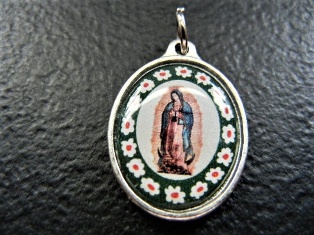 Our Lady of Guadalupe Epoxy Bracelet Medal 1 Inch Oval Silver Tone ...