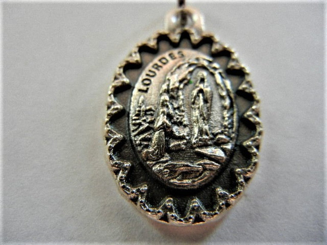 Our Lady of Lourdes Fancy - 1 Inch Double Sided Medal 1" Tall Oval ...