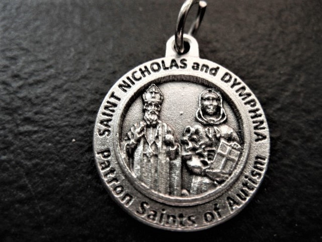 Saints Nicholas and Dymphna - Patron Saints of Autism 3/4" Tall Silver ...