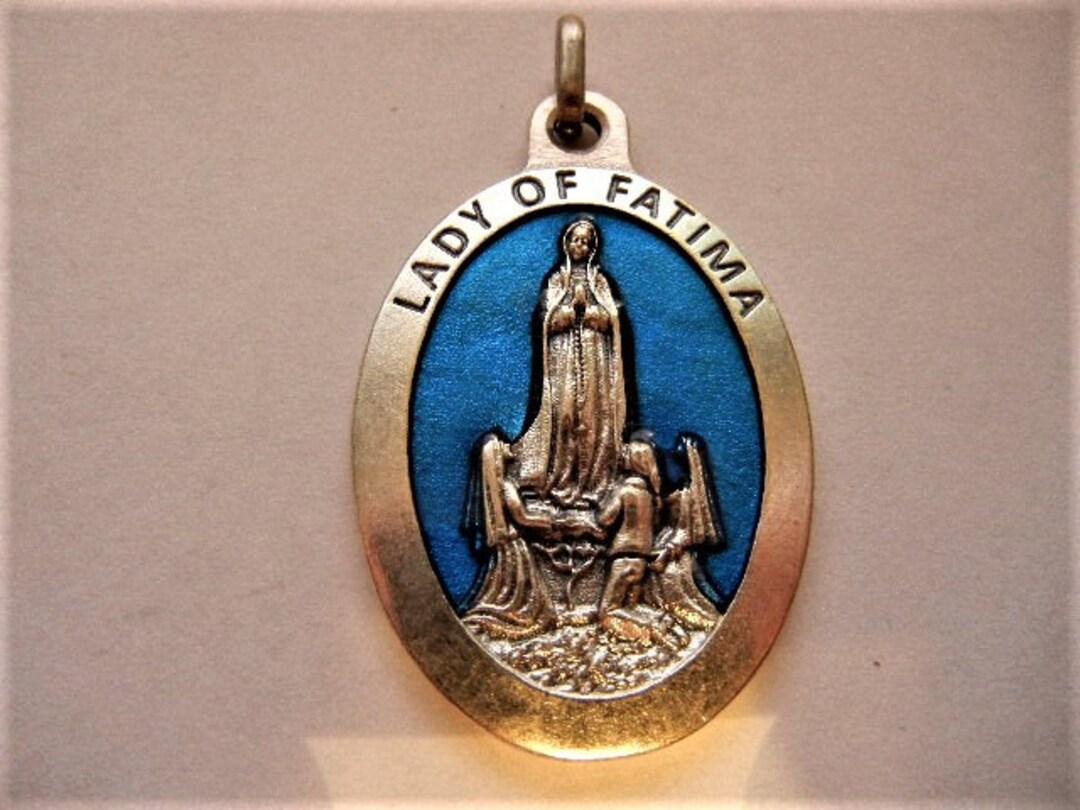 Our Lady of Fatima - 1 1/2 Inch Blue Enamel Premium Double Sided Oval ...