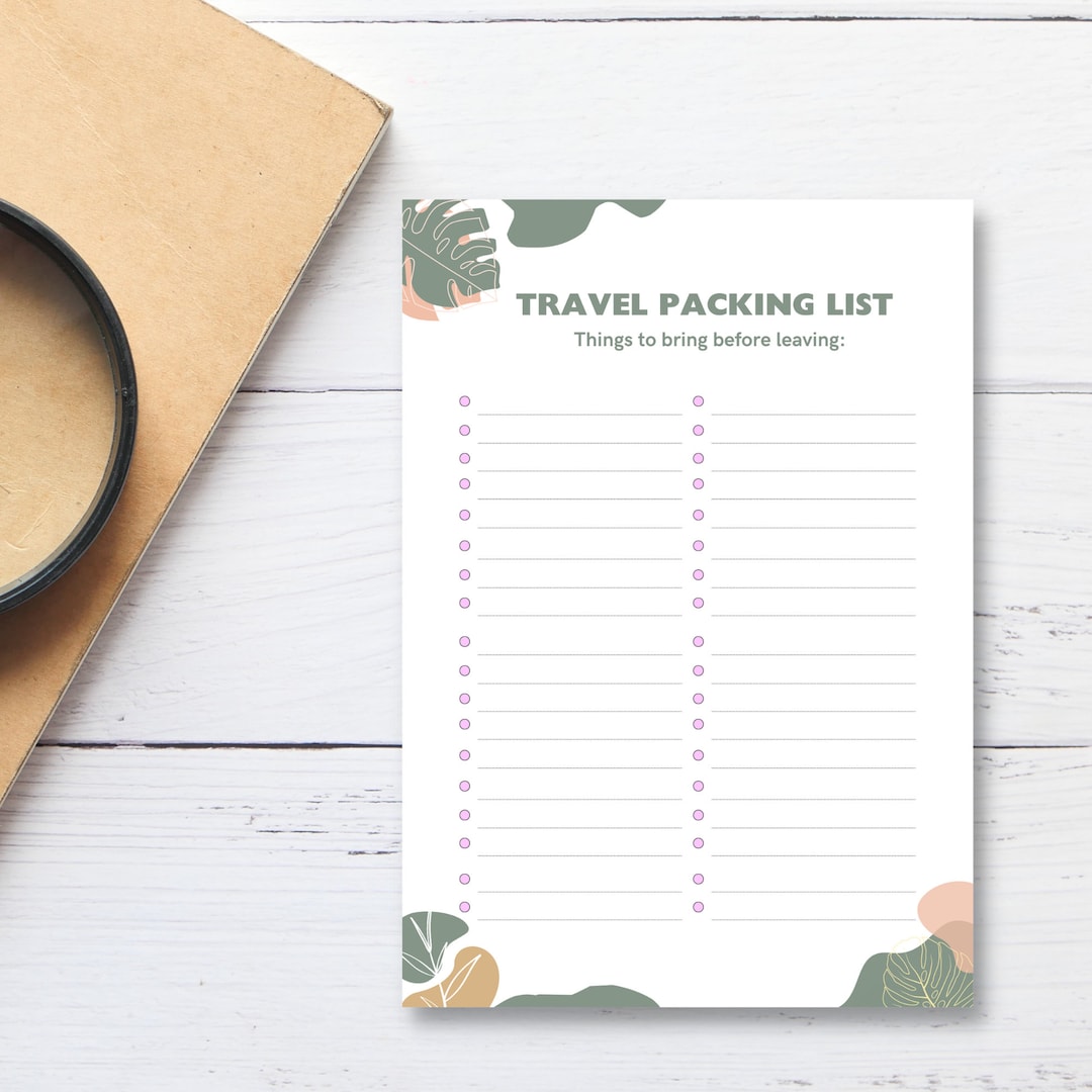 Travel Packing List Checklist Reminder Packing Checklist Temaplate ...