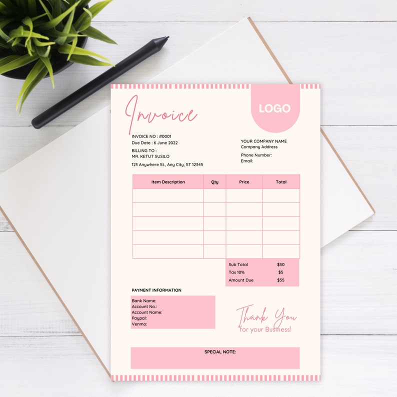 Ordering Template Printable Sheet Modern Client Invoice - Etsy