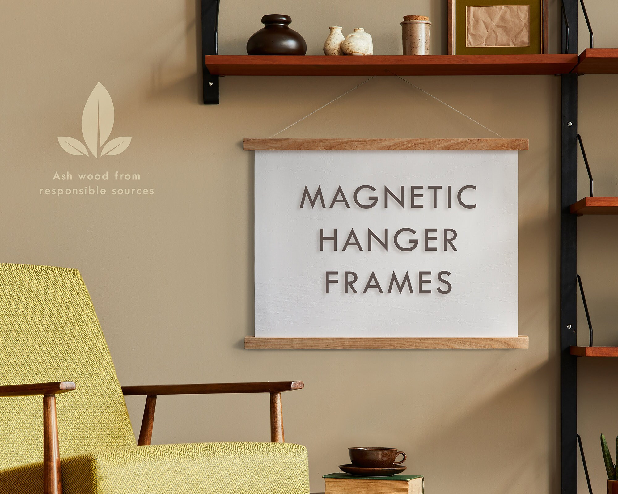 Magnetic Hanger Frame, Wooden Poster Frame, Wall Hangings, Solid Wood ...