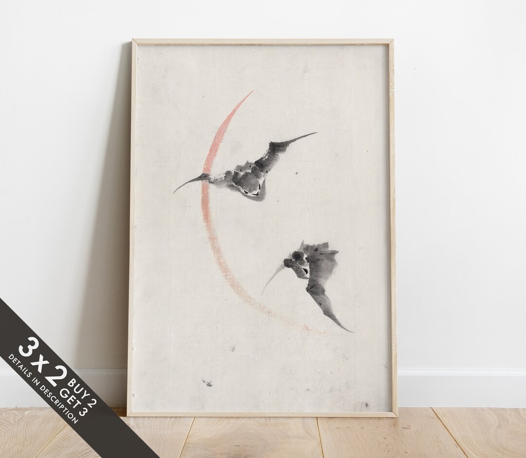 Bats Flying, Katsushika Hokusai, Japan Zen Wall Art, Oriental Art Print ...