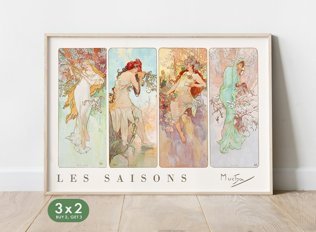Les Saisons Print, Alfons Mucha Poster, Women Painting Reproduction ...