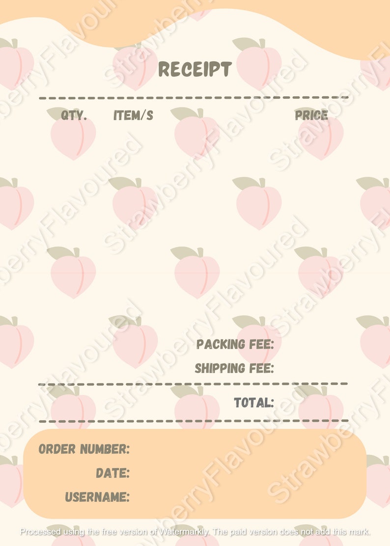 Kawaii Peaches Receipt | Editable Cute Receipt | Pastel Template ...