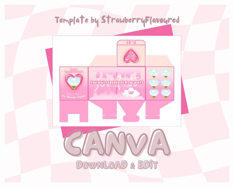 Pink Valentine’s Box Template | Cute Blind Box Template | Love Gift Box ...