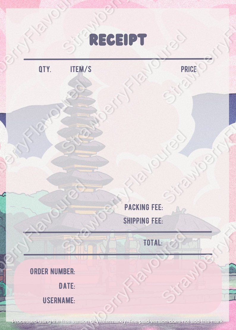 Pink Landmark Receipt Editable Kawaii Illustration Receipt Cute Japan ...