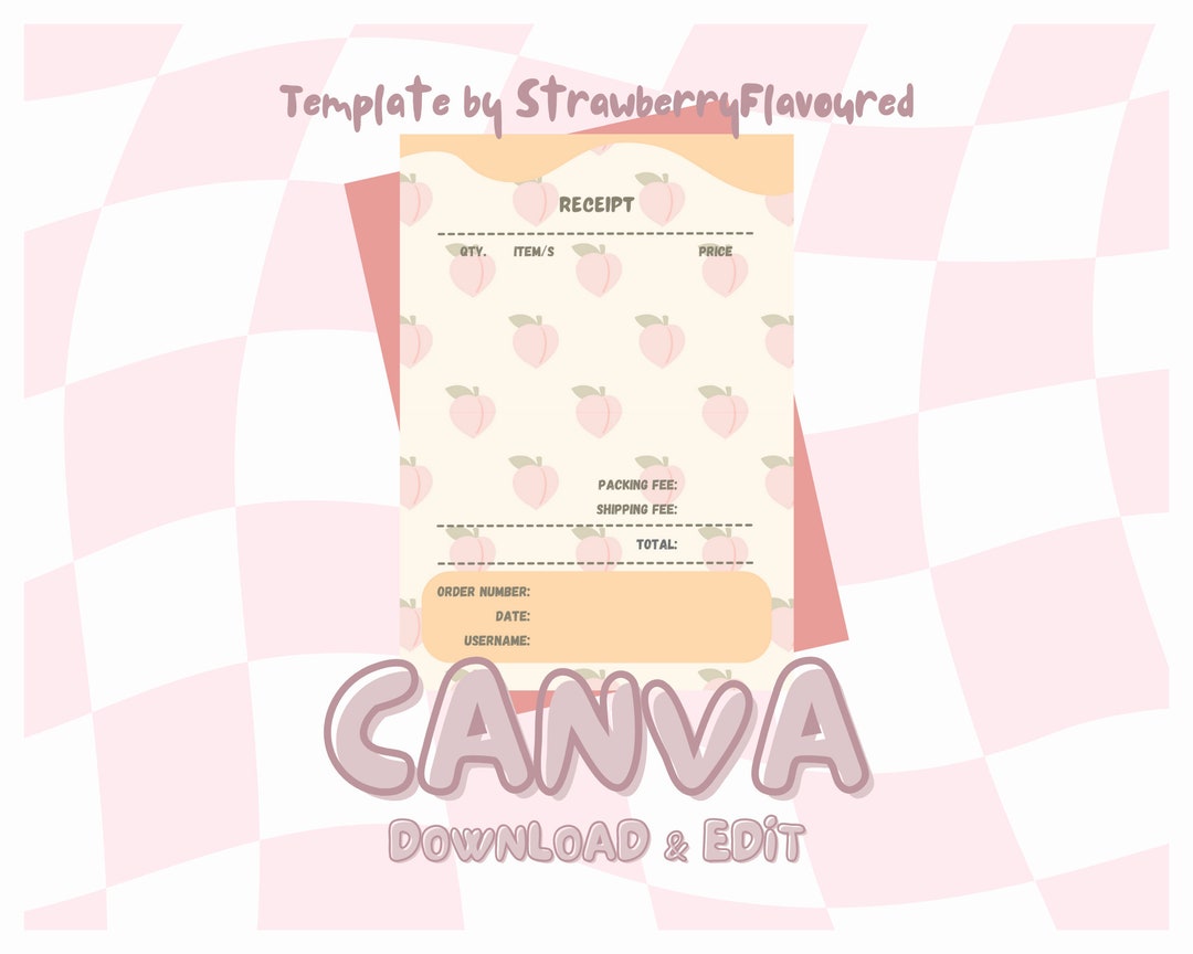 Kawaii Peaches Receipt | Editable Cute Receipt | Pastel Template ...