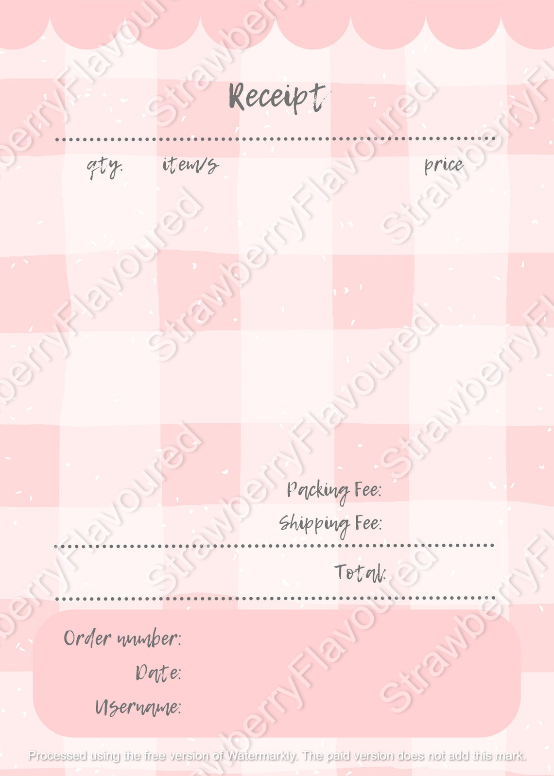 Pink Checkered Receipt | Editable Receipt | Cottage Core Template ...