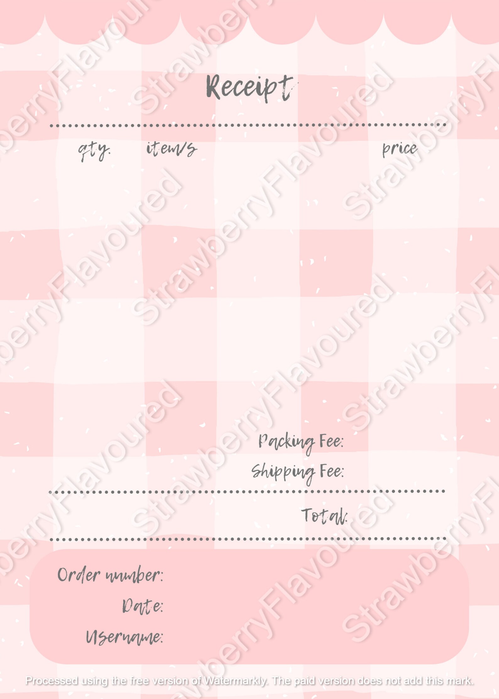 Pink Checkered Receipt | Editable Receipt | Cottage Core Template ...
