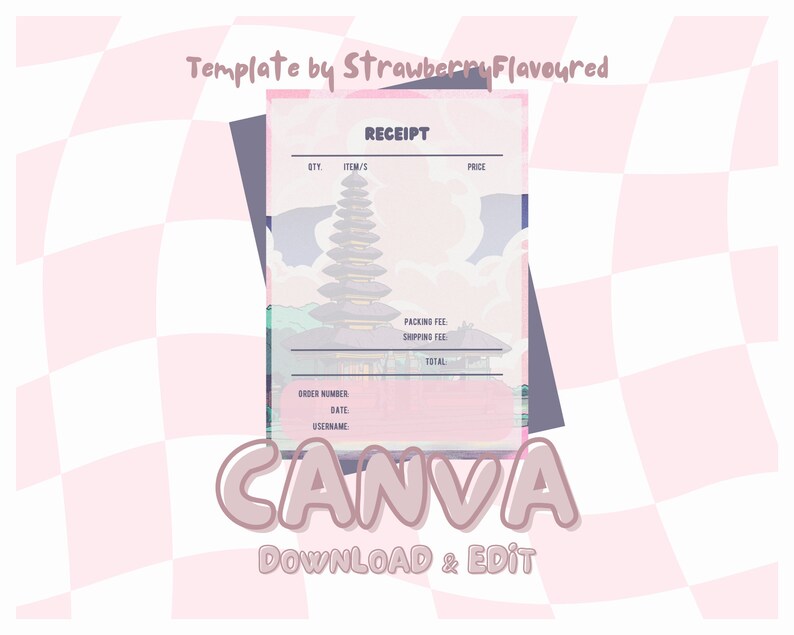 Pink Landmark Receipt Editable Kawaii Illustration Receipt Cute Japan ...