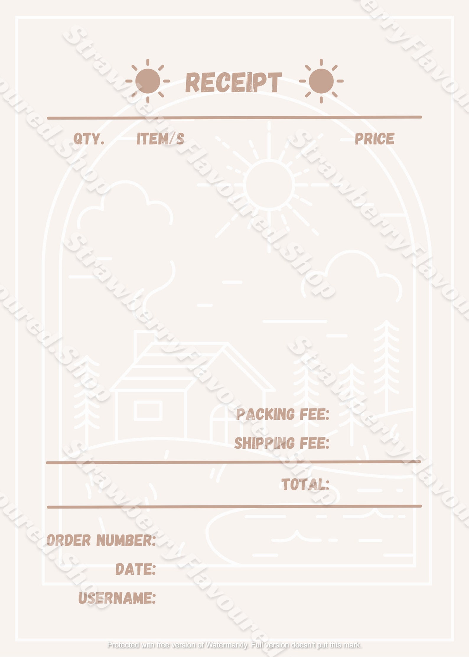 Neutral Receipt| Creme Receipt Template | Cute Receipt Template ...