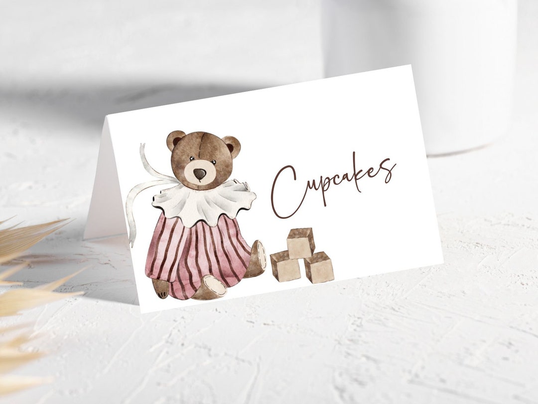 EDITABLE Teddy Bear Vintage Style Bear Toys Stars Tent Food Label First ...