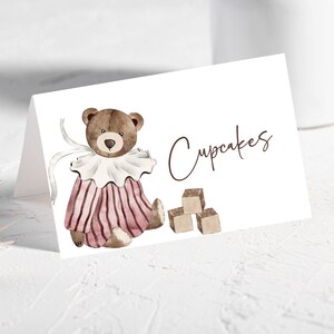 EDITABLE Teddy Bear Vintage Style Bear Toys Stars Tent Food Label First ...