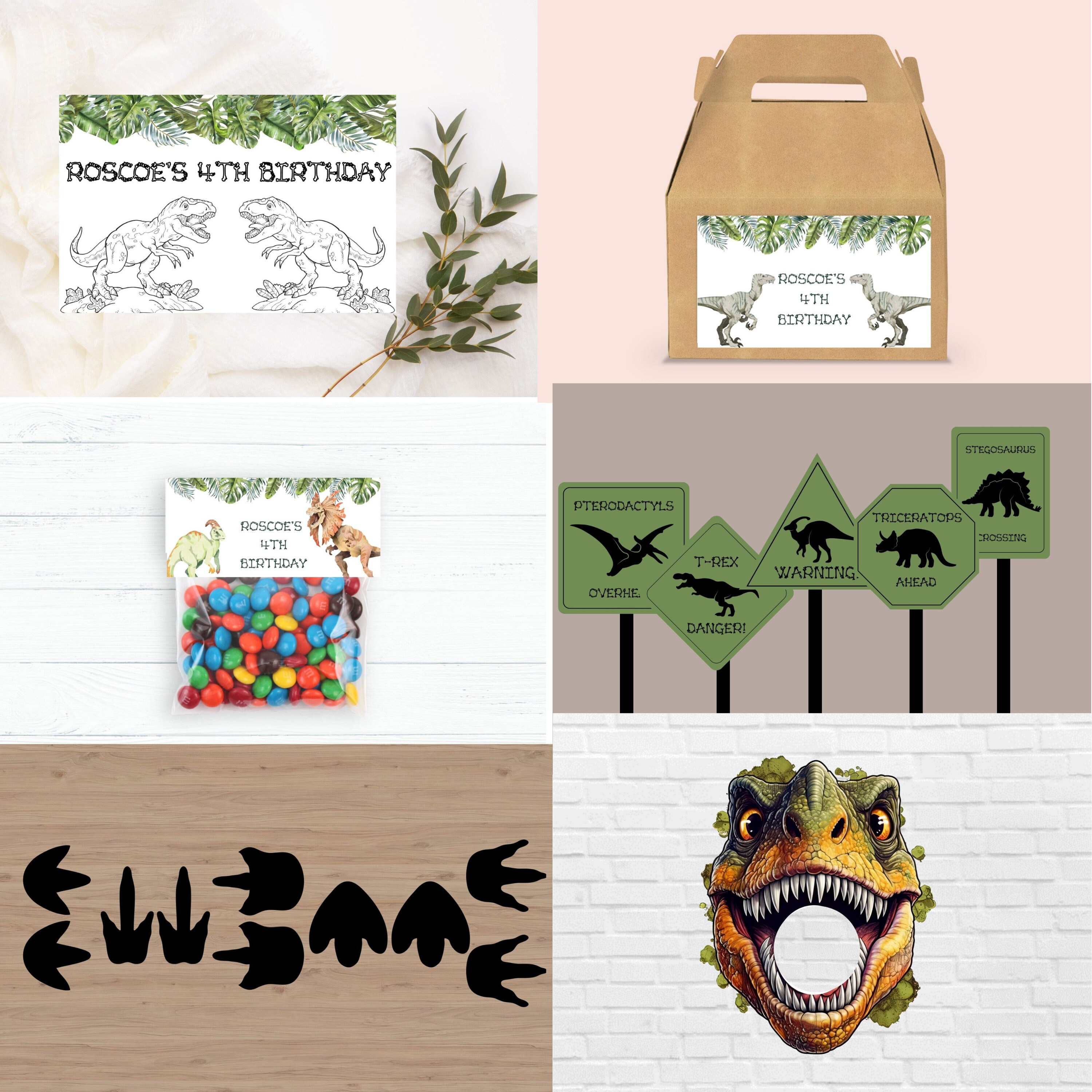 EDITABLE Dinosaur Birthday Party Gable Box Label Favor Box Label ...