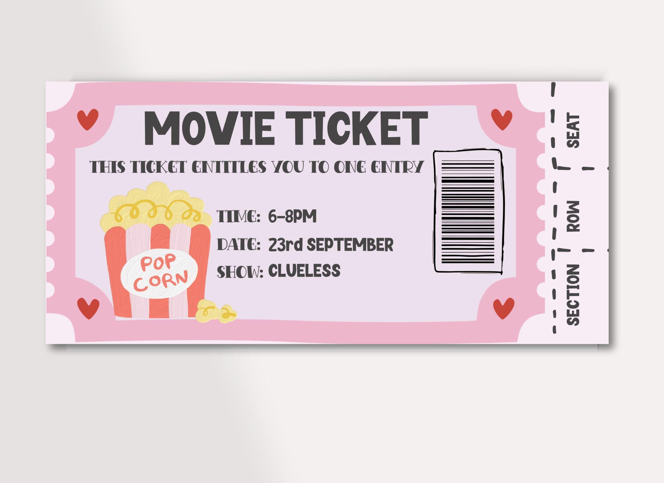 Editable Movie Night Ticket, Cinema Party Ticket, Girls Birthday Prop ...