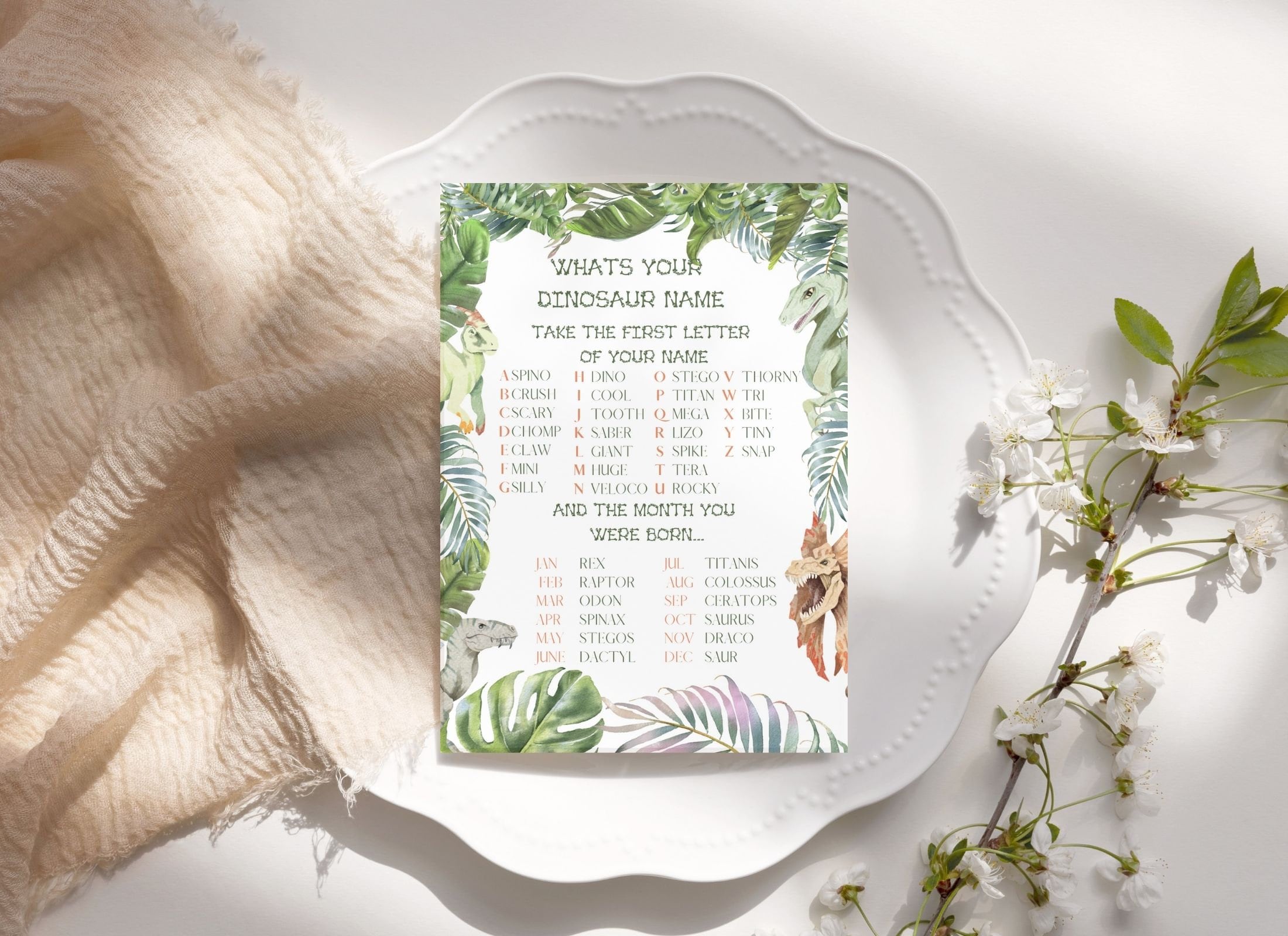 EDITABLE Dinosaur Birthday Party Plate Topper Insert Placemat Place ...