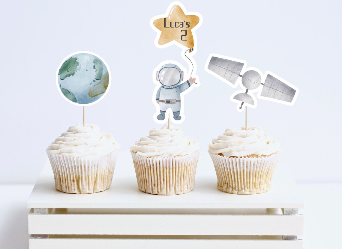 EDITABLE Astronaut Cake Toppers Rocket Cake Toppers Planet Cupcake ...