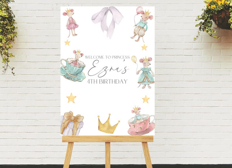 Editable Mouse Party Sign, Vintage Mouse Welcome Sign, Princess ...