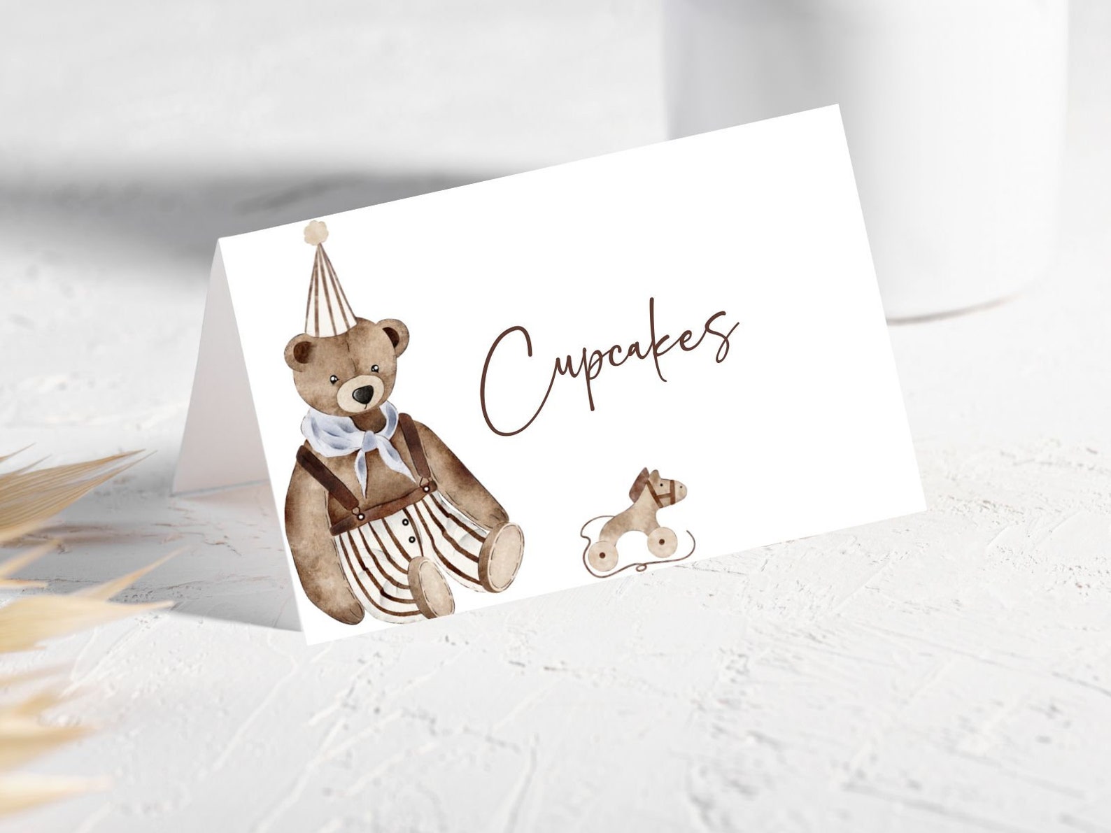 EDITABLE Teddy Bear Vintage Style Bear Toys Stars Tent Food Label First ...