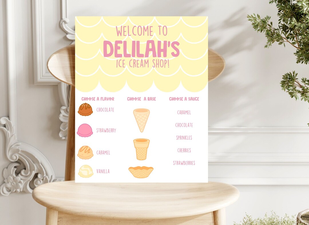 Editable Ice Cream Menu Heres the Scoop Party Sign Summer Birthday ...