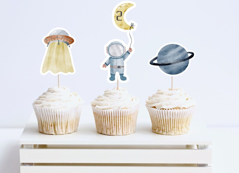 EDITABLE Astronaut Cake Toppers Rocket Cake Toppers Planet Cupcake ...