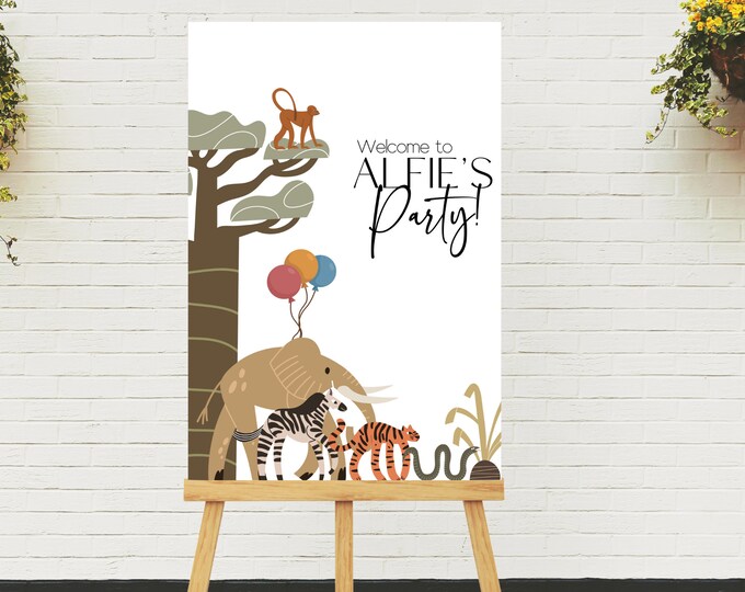 EDITABLE Safari Welcome Sign, Wild One Party Sign, Jungle Animals ...