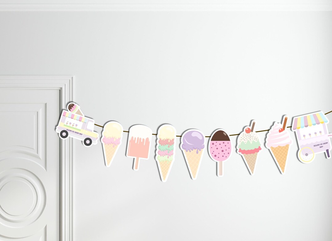 Editable Ice Cream Banner Heres the Scoop Garland Summer Birthday Ice ...
