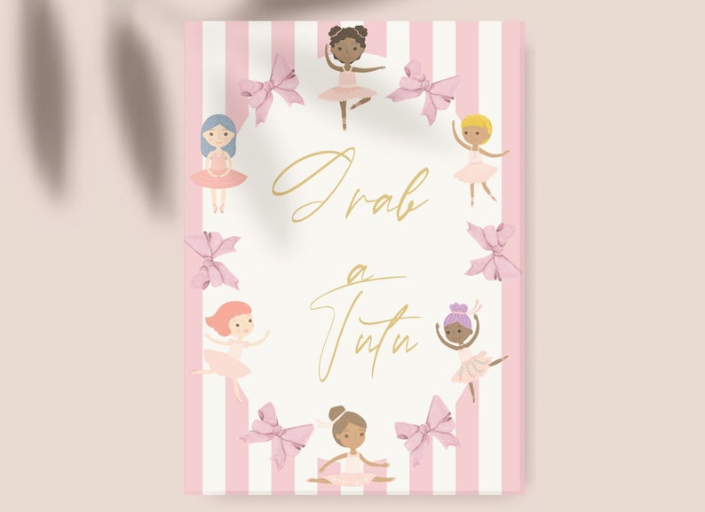 EDITABLE Ballerina Birthday Table Sign Modern Ballet Dancer Girl Pink ...