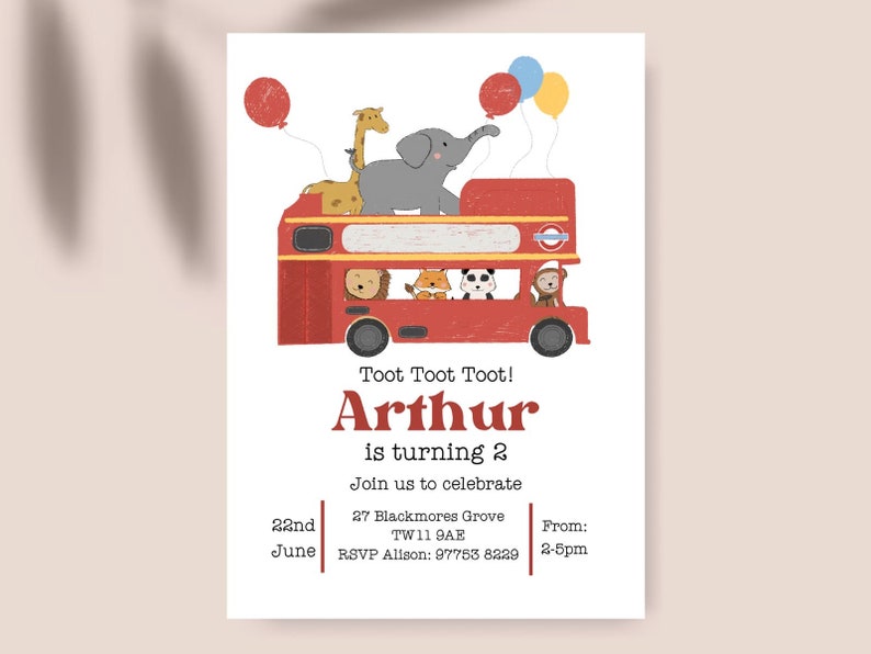 EDITABLE Wheels on the Red Bus Animals Thank You Tag Favour Label ...