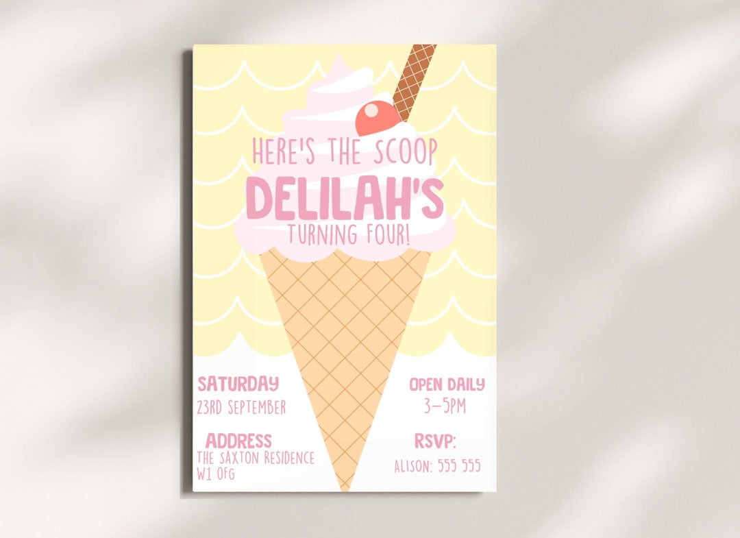 Editable Ice Cream Invite Heres the Scoop Invitation Summer Birthday ...