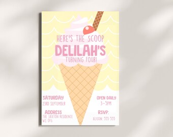 Editable Ice Cream Menu Heres the Scoop Party Sign Summer Birthday ...