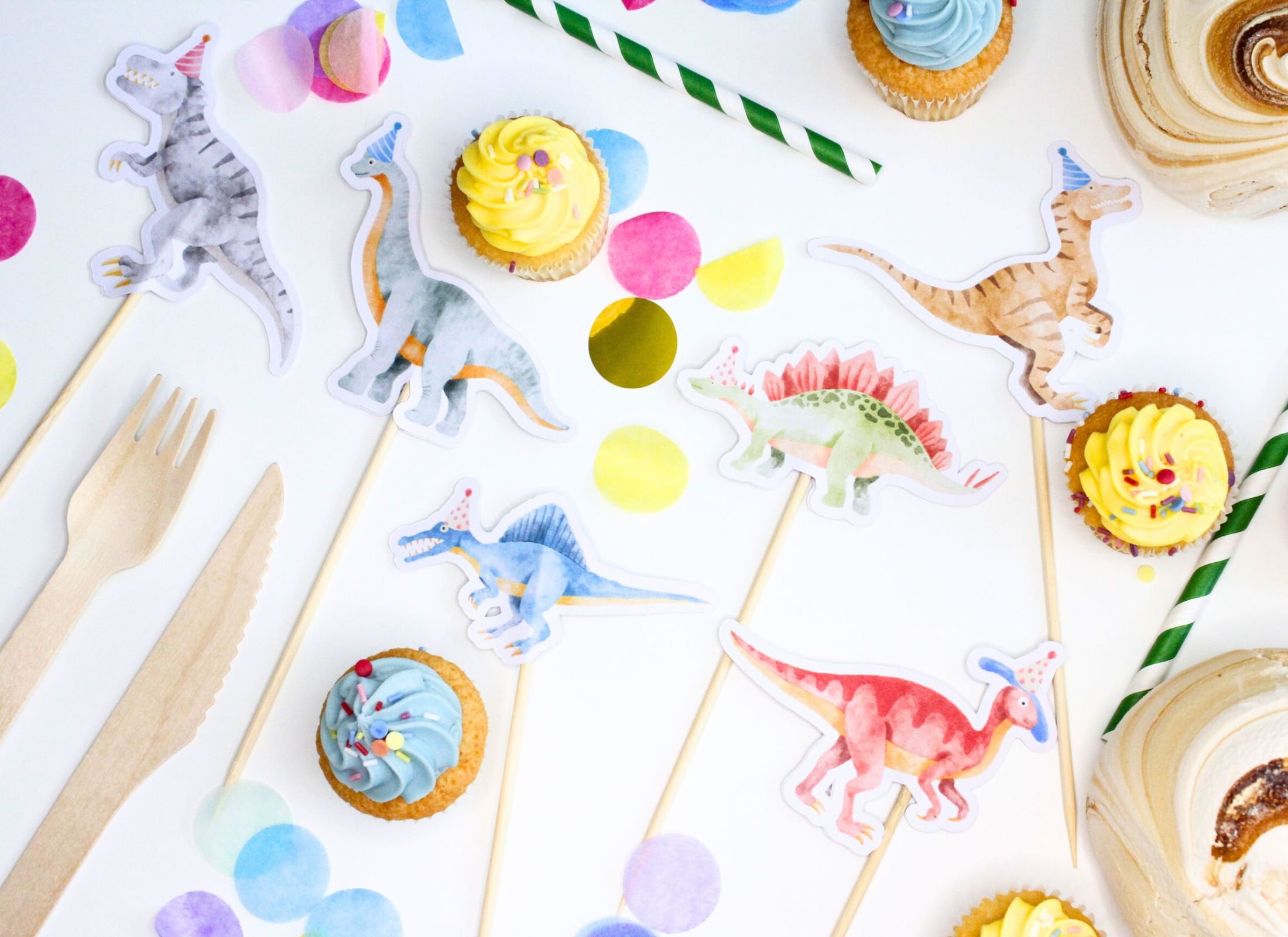 Dinosaur Cupcake Toppers Dino Birthday Party Decor Animal Kids Jungle ...
