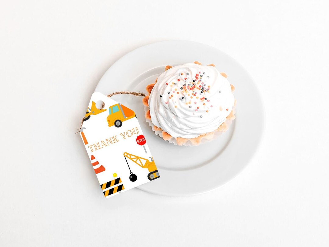 EDITABLE Construction Digger Dumper Truck Thank You Tag Favour Label ...