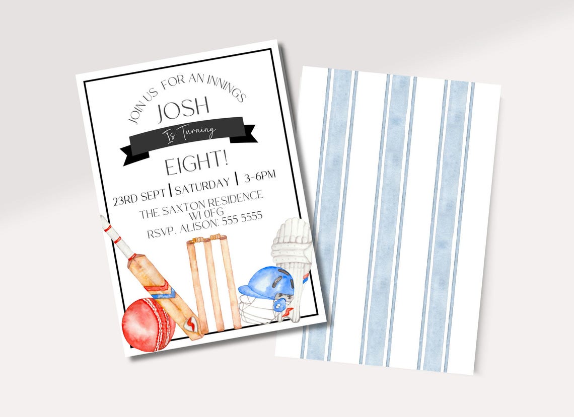 Editable Cricket Invite, Ball Sport Birthday Party, Boys Invite Bat and ...