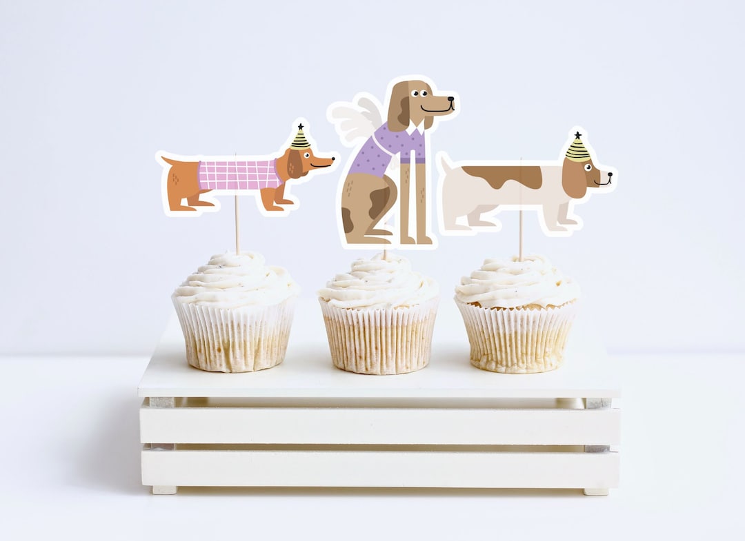 EDITABLE Dog Cake Topper Puppy Pawty Cupcake Topper Girls Pink Balloons ...