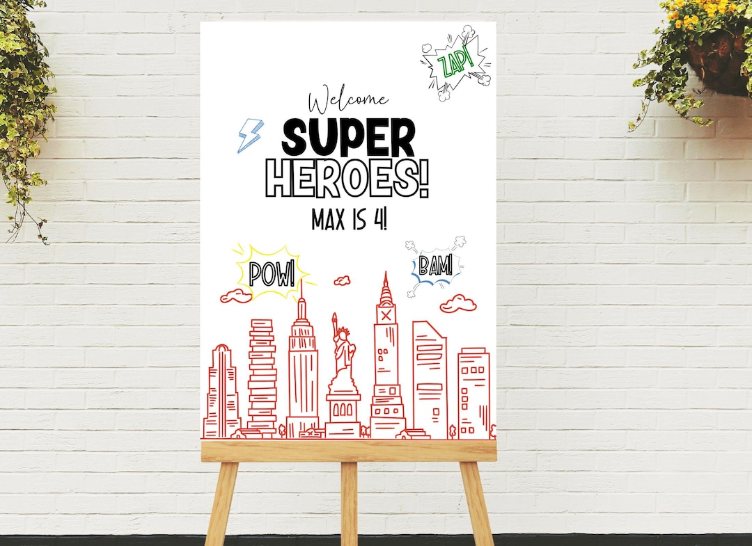 Editable Superhero Welcome Sign Super Hero Birthday Party Minimalist ...