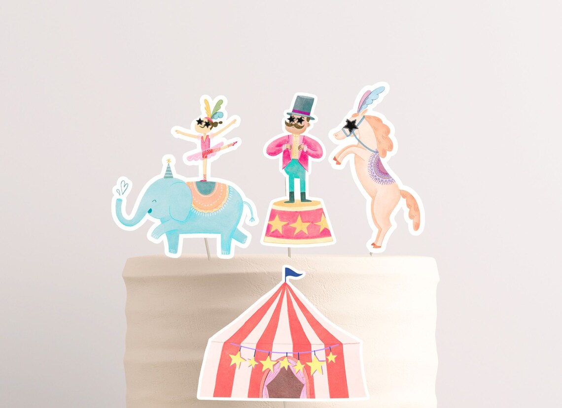 EDITABLE Circus Cake Toppers Animals Cake Toppers Greatest Show Cupcake ...
