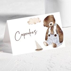 EDITABLE Teddy Bear Vintage Style Bear Toys Stars Tent Food Label First ...