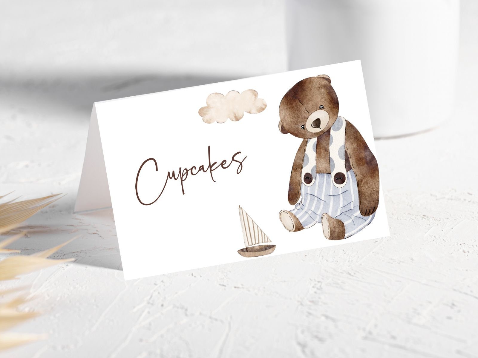 EDITABLE Teddy Bear Vintage Style Bear Toys Stars Tent Food Label First ...